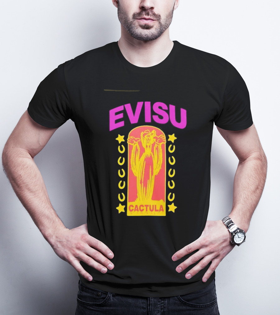 Evisu Cactula Cactus Star And Crescent Yellow Pink T-Shirt