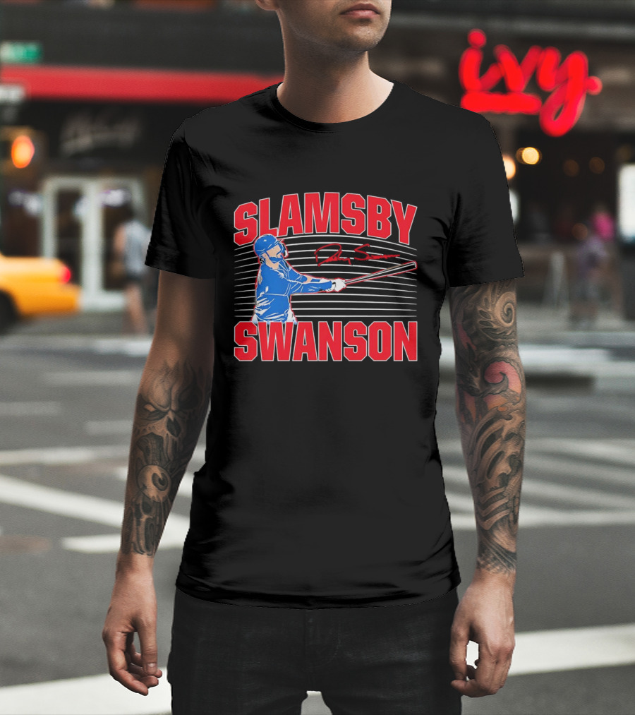 Dansby Swanson Chicago Cubs Slamsby Baseball Slugger 2 3 Swing T-Shirt
