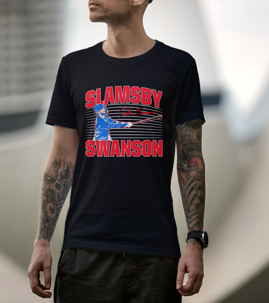 Dansby Swanson Chicago Cubs Slamsby Baseball Slugger 2 3 Swing T-Shirt