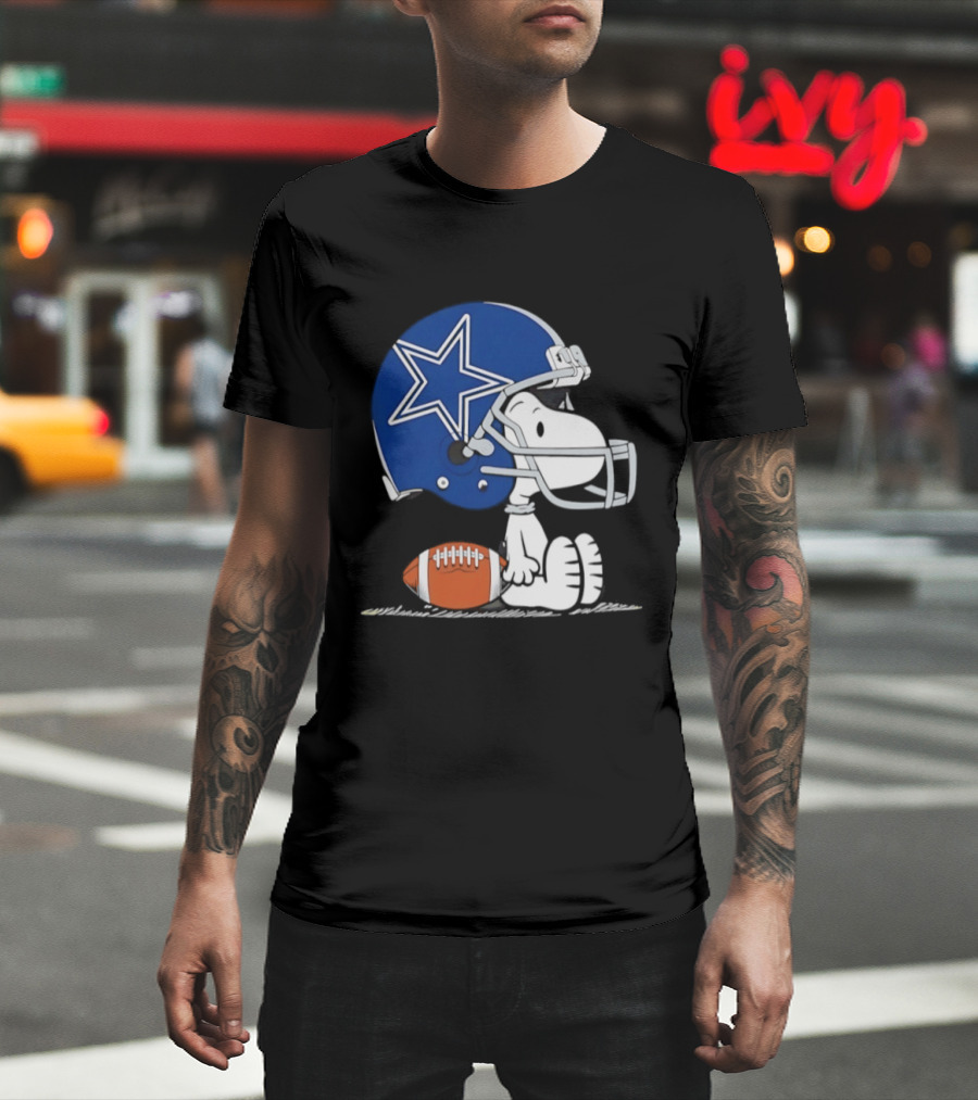 Snoopy Dallas Cowboys Football Helmet Collaboration Peanuts NFL Fan T-Shirt