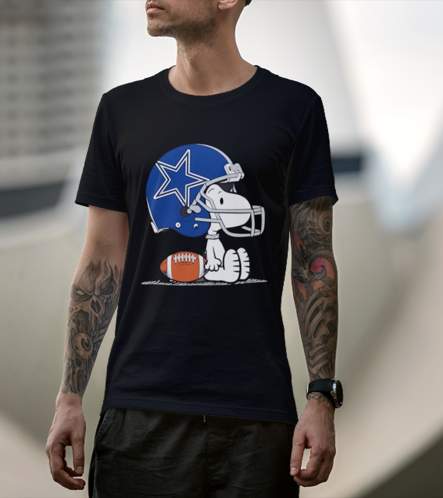 Snoopy Dallas Cowboys Football Helmet Collaboration Peanuts NFL Fan T-Shirt