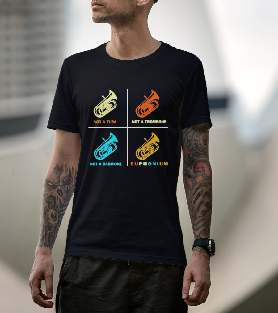 Not A Tuba Not A Trombone Not A Baritone Euphonium Colorful Instrument Grid T-Shirt