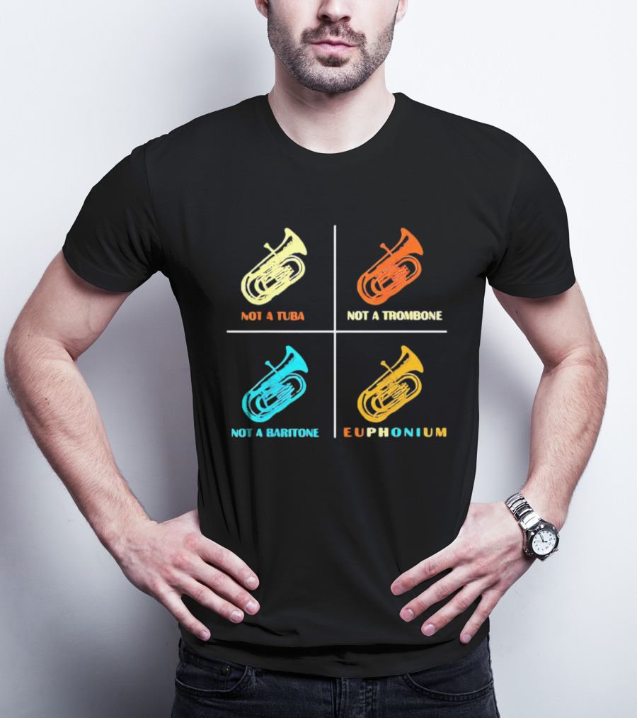 Not A Tuba Not A Trombone Not A Baritone Euphonium Colorful Instrument Grid T-Shirt