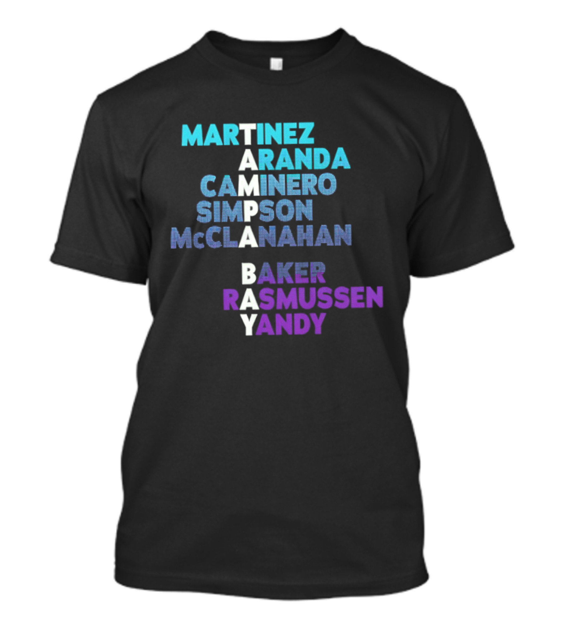 Tampa Bay Baseball 2026 Names Martinez Aranda Caminero Simpson McClanahan Baker Rasmussen Yandy T-Shirt