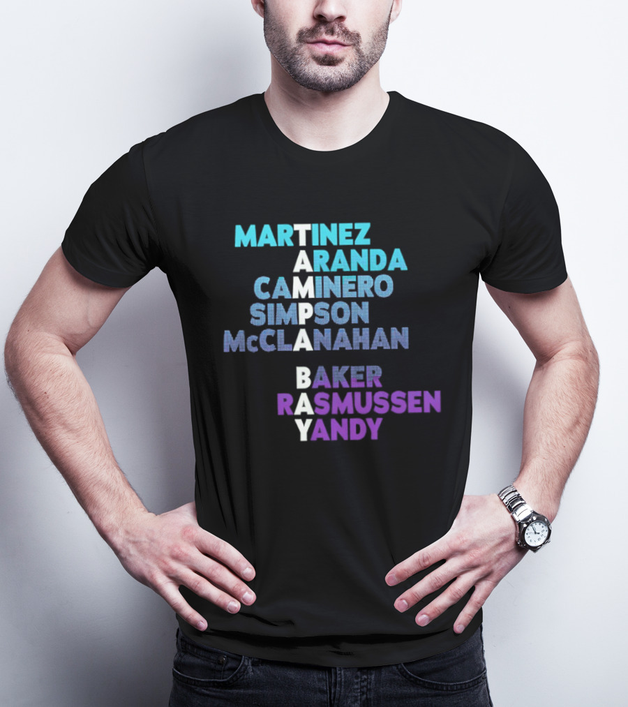 Tampa Bay Baseball 2026 Names Martinez Aranda Caminero Simpson McClanahan Baker Rasmussen Yandy T-Shirt