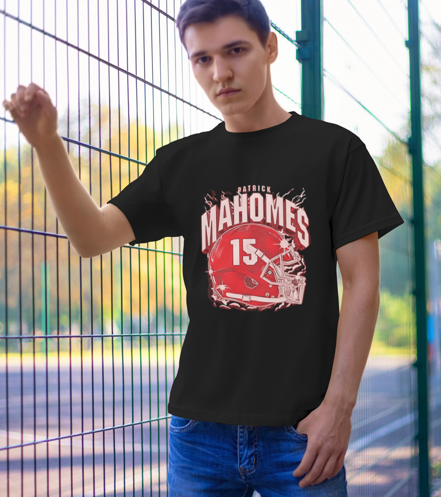 Patrick Mahomes 15 Helmet Kansas City Chiefs Explosion T-Shirt