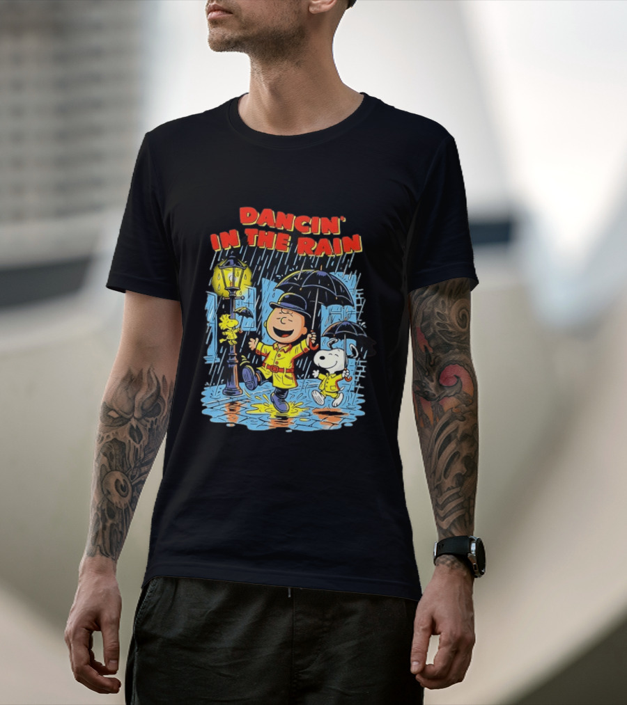 Peanuts Dancin' In The Rain Snoopy Charlie Brown Woodstock T-Shirt