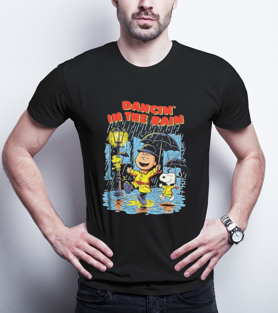 Peanuts Dancin' In The Rain Snoopy Charlie Brown Woodstock T-Shirt