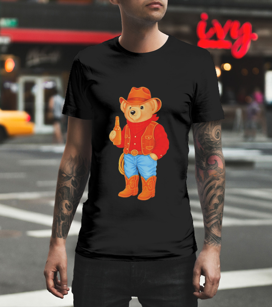 Polo Bear Cowboy Western Boots Hat And Bottle T-Shirt