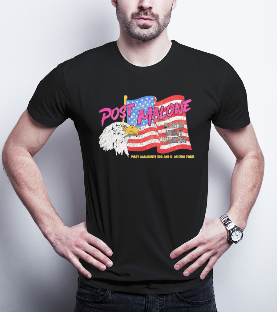 Post Malone Big Ass America Tour Celebrating 250th Birthday Eagle Flag T-Shirt