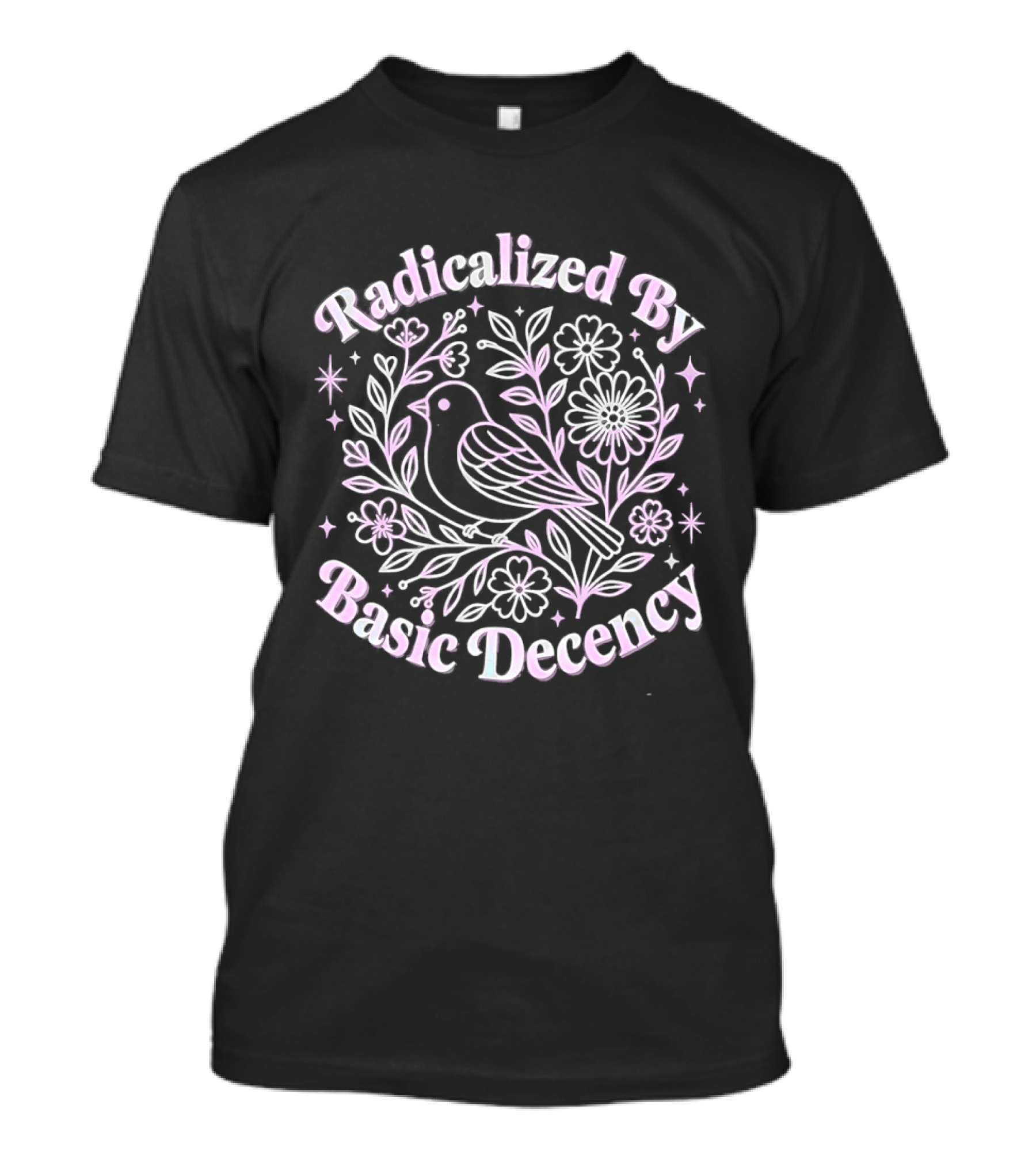 Radicalized By Basic Decency Bird Floral Motif T-Shirt