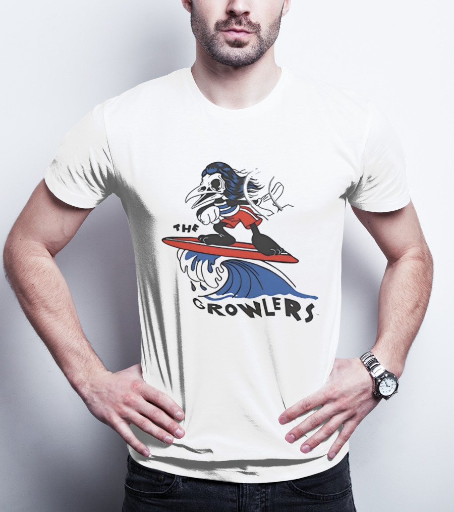 The Growlers Surfing Bird Skeleton On Wave With Red Surfboard T-Shirt