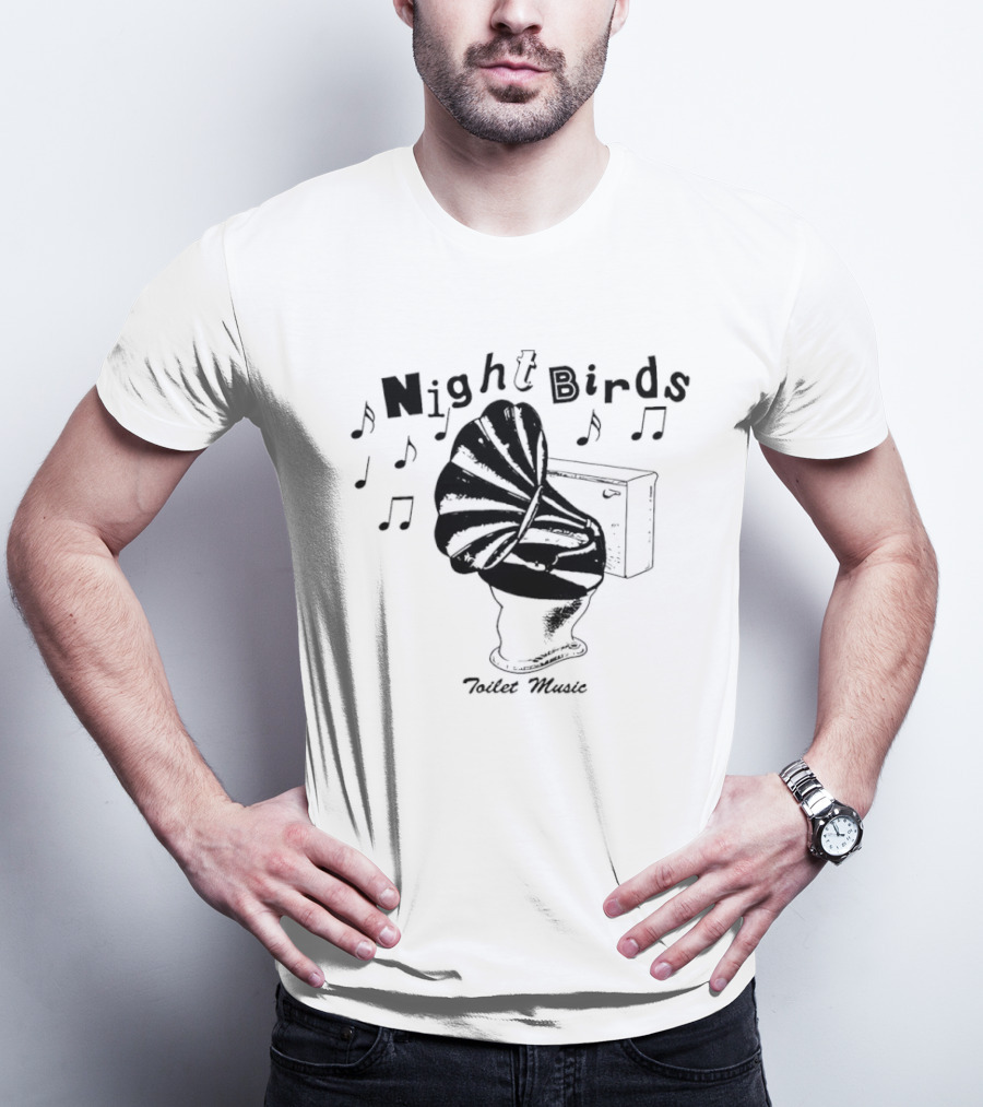 Night Birds Toilet Music Punk Rock Band Musical Notes T-Shirt