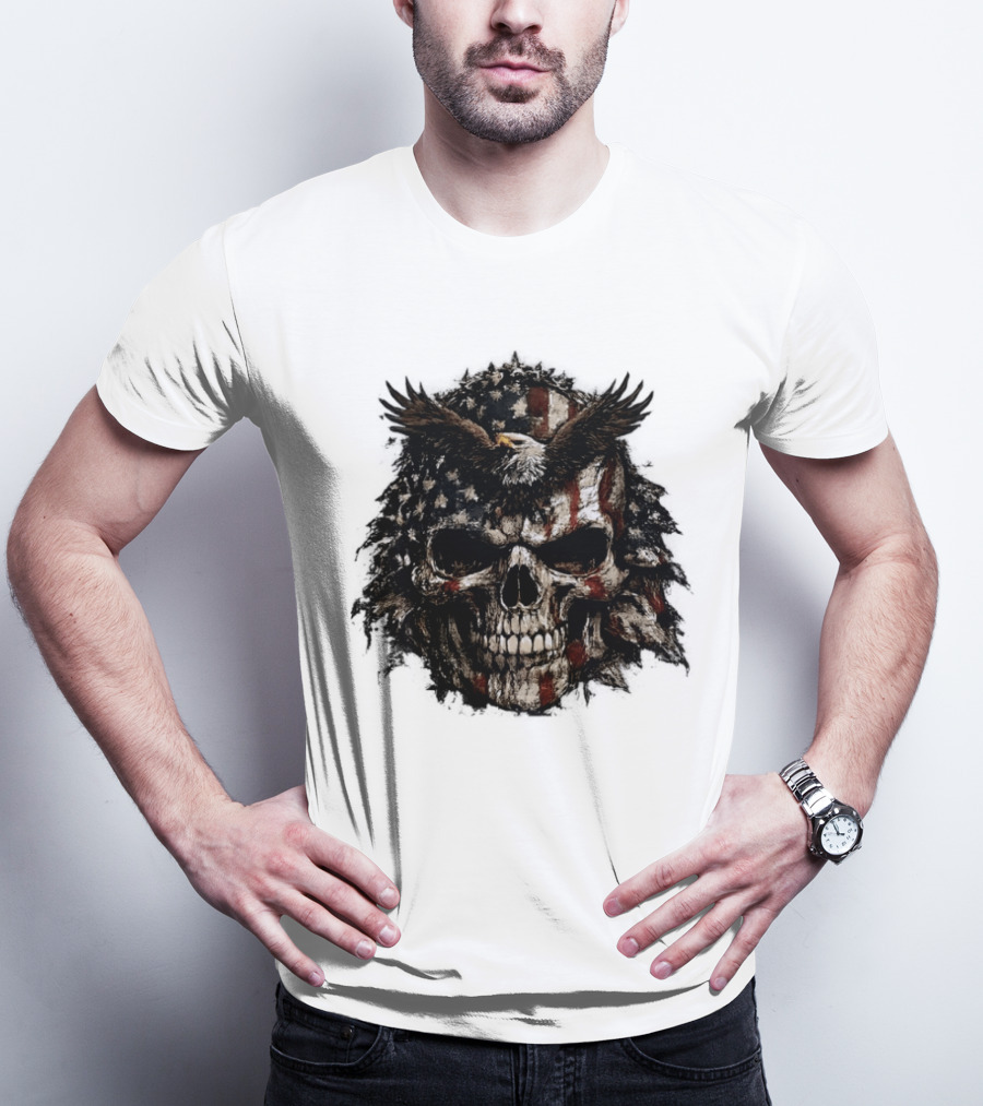 American Flag Eagle Skull USA Patriotic T-Shirt
