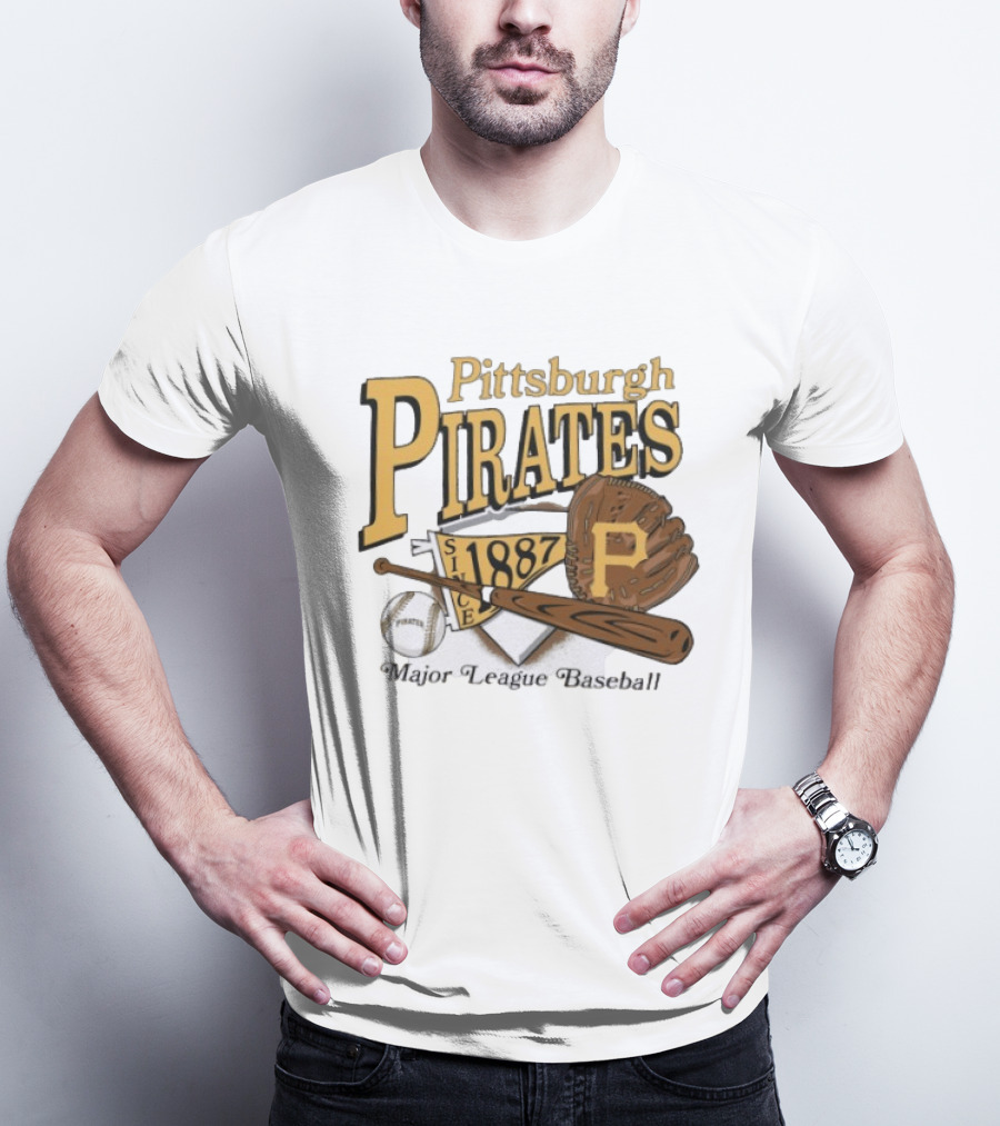 Pittsburgh Pirates Since 1887 Major League Baseball Bat Glove Patch Ball T-Shirt