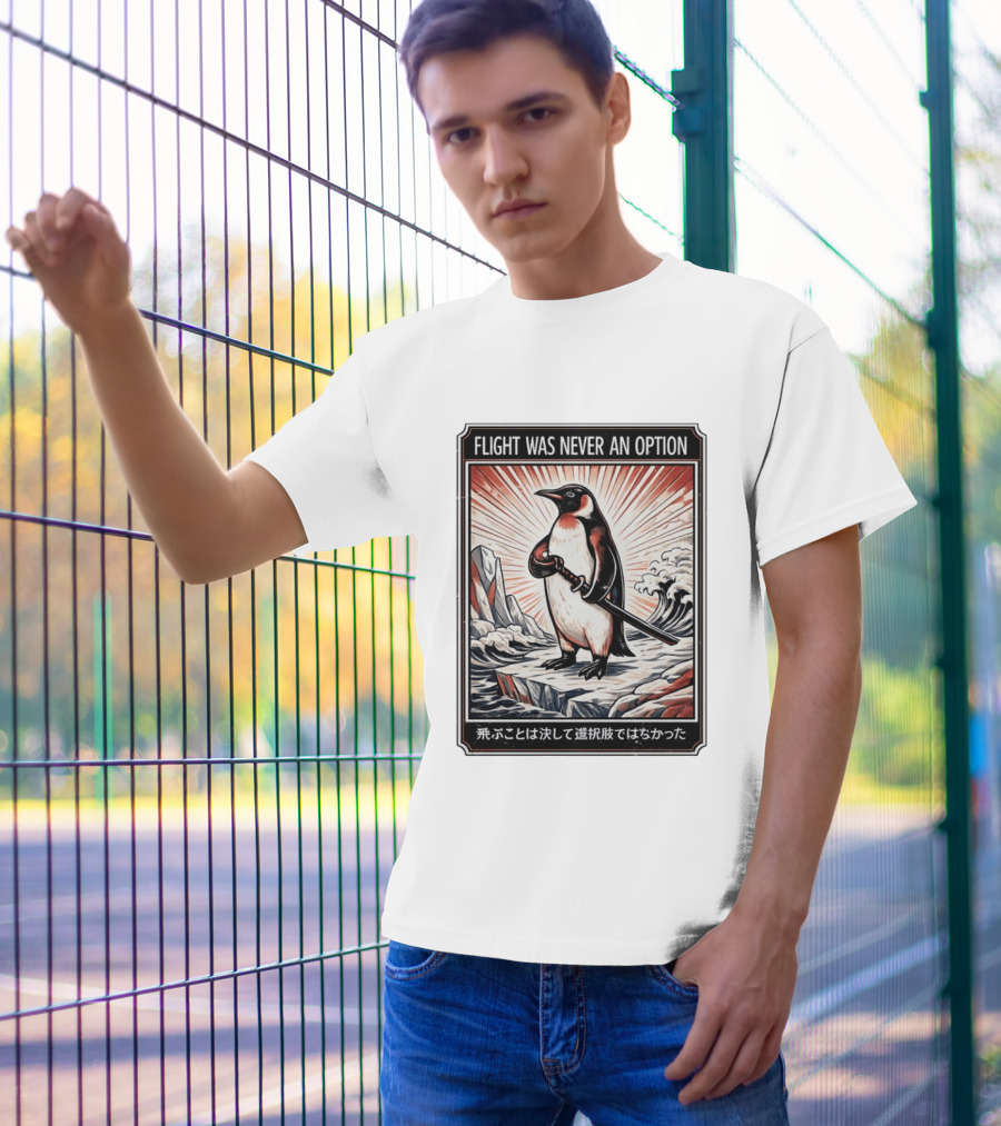 Flight Was Never An Option Penguin Samurai Sword Japanese T-Shirt