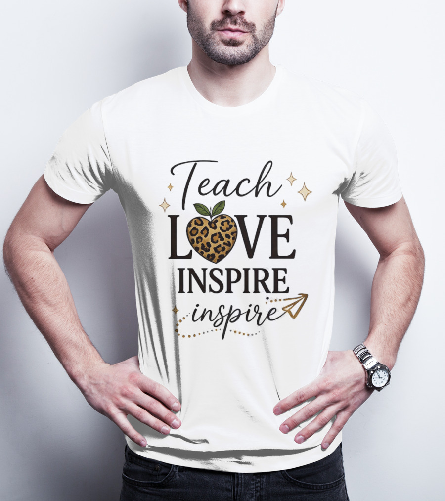 Teach Love Inspire Leopard Apple Heart Inspire T-Shirt