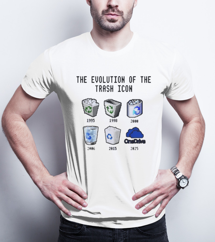 The Evolution Of The Trash Icon 1995 To 2025 Windows Recycle Bin And OneDrive Transformation T-Shirt