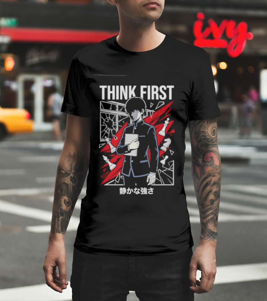 Think First Shizukana Tsuyosa Anime Chess Character With Red And White T-Shirt