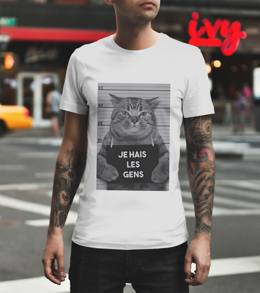 Je Hais Les Gens Shot Cat French T-Shirt