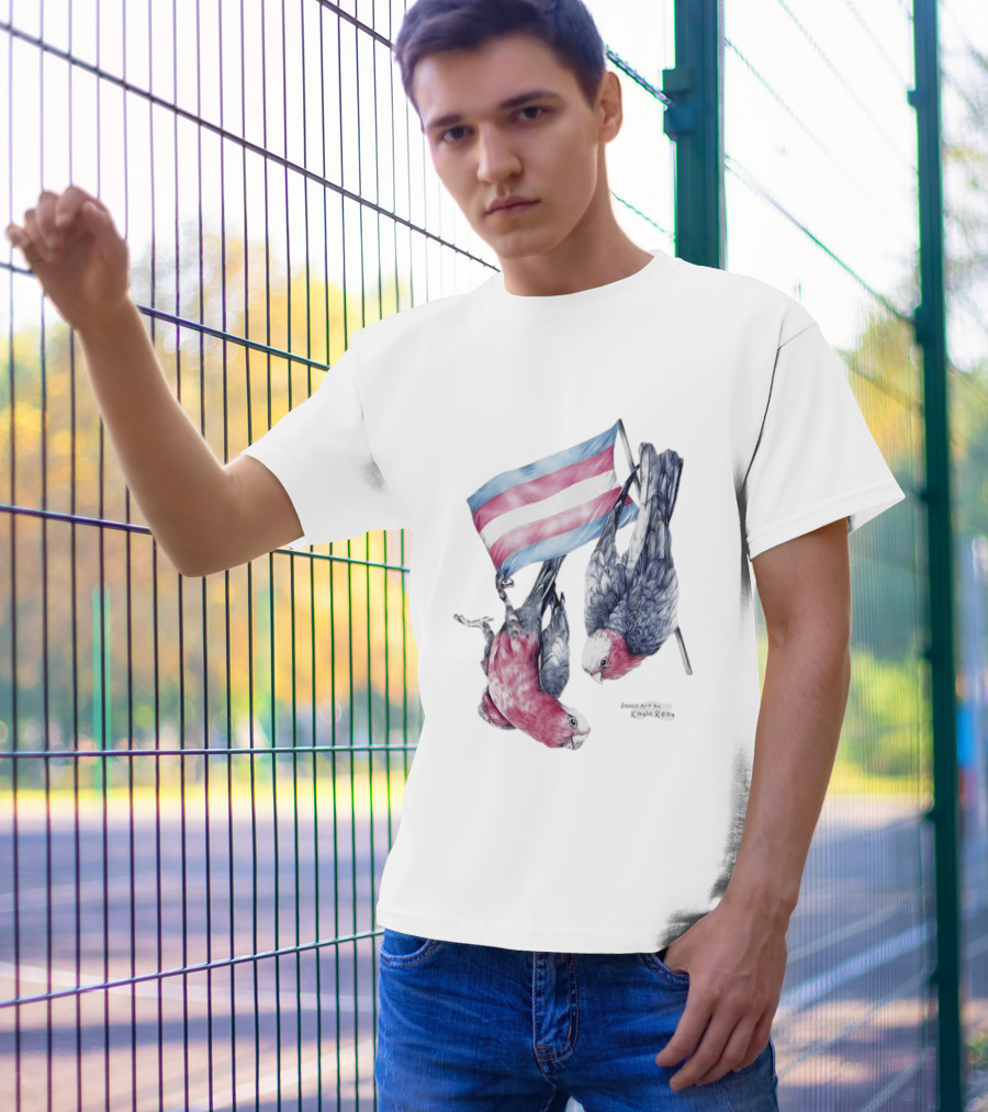 Trans Pride Flag Galah Parrots By Kayla Reay T-Shirt