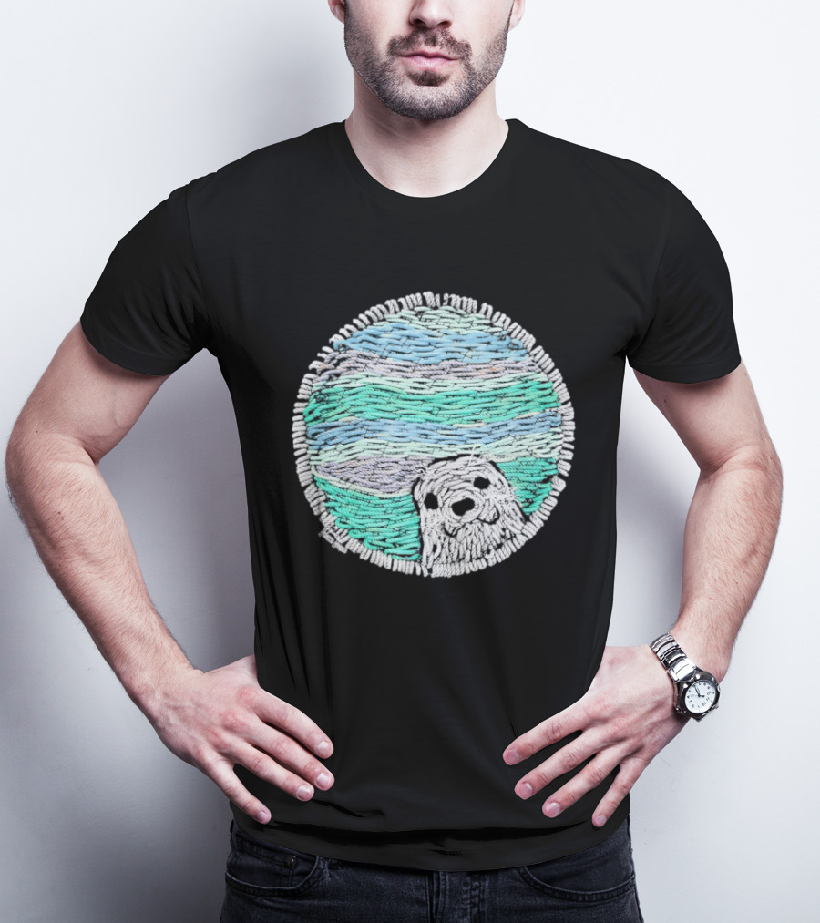 Woven Yarn Seal Ocean Colors Embroidery T-Shirt