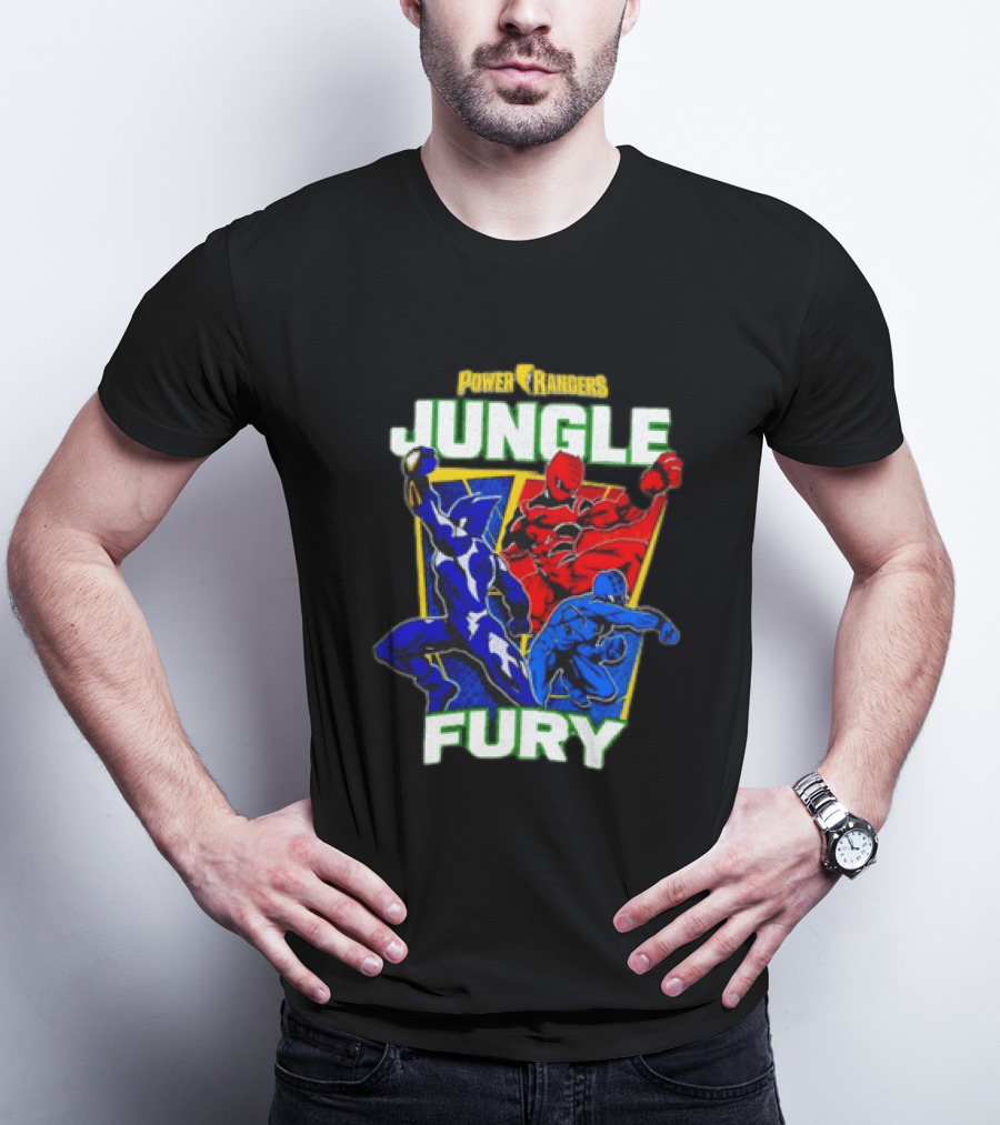 Power Rangers Jungle Fury Red And Blue Rangers Action Poses T-Shirt