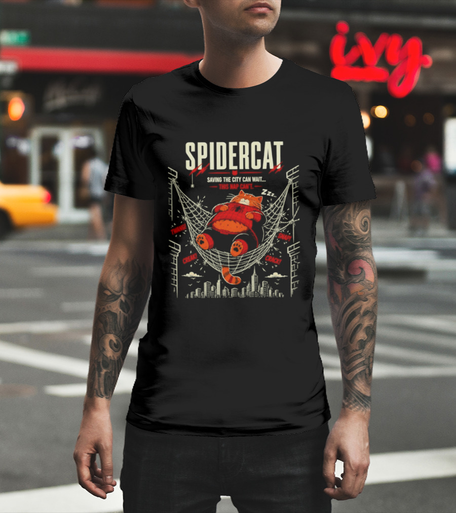 Spidercat Saving The City Can Wait This Nap Can T-Shirt
