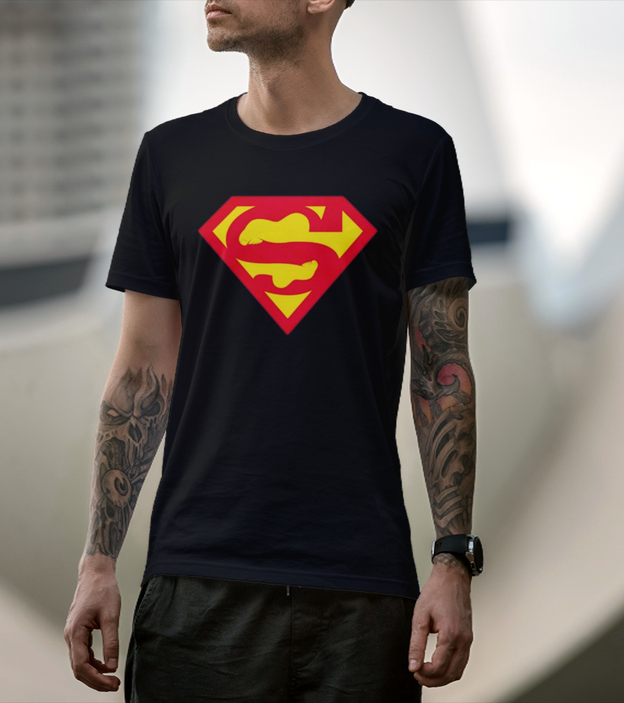 Superfeet Superman Inspired Red Yellow Emblem With Feet T-Shirt