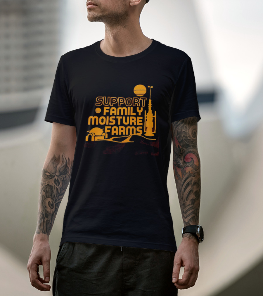 Support Family Moisture Farms Tatooine Landspeeder Sunset Scene T-Shirt