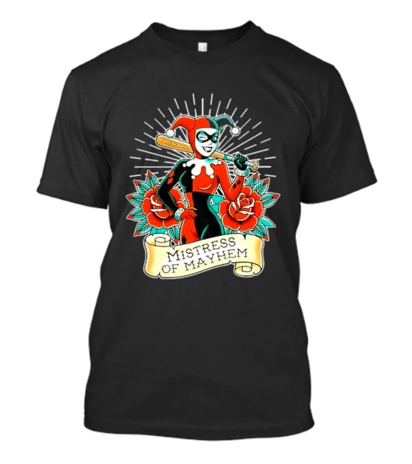 Harley Quinn DC Comics Mistress Of Mayhem Roses And Bat T-Shirt