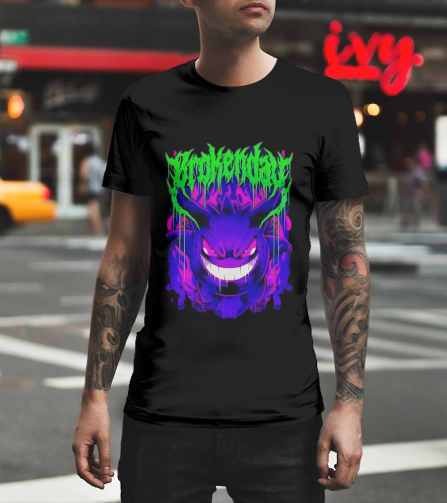 Brokey Day Gengar Pokemon Ghost Type Metal Band T-Shirt