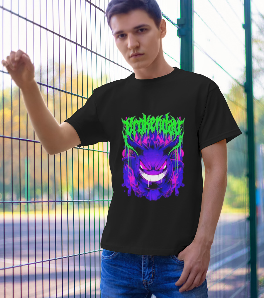 Brokey Day Gengar Pokemon Ghost Type Metal Band T-Shirt