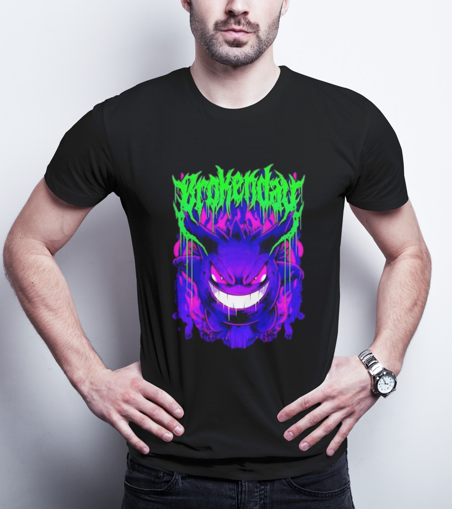 Brokey Day Gengar Pokemon Ghost Type Metal Band T-Shirt