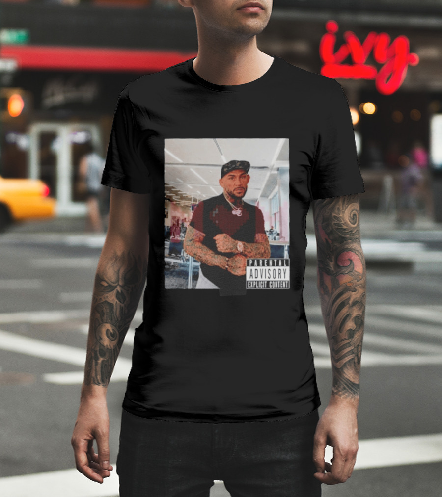 Dustin Poirier Parental Advisory Explicit Content Indoors Tattooed Man With Chain And T-Shirt