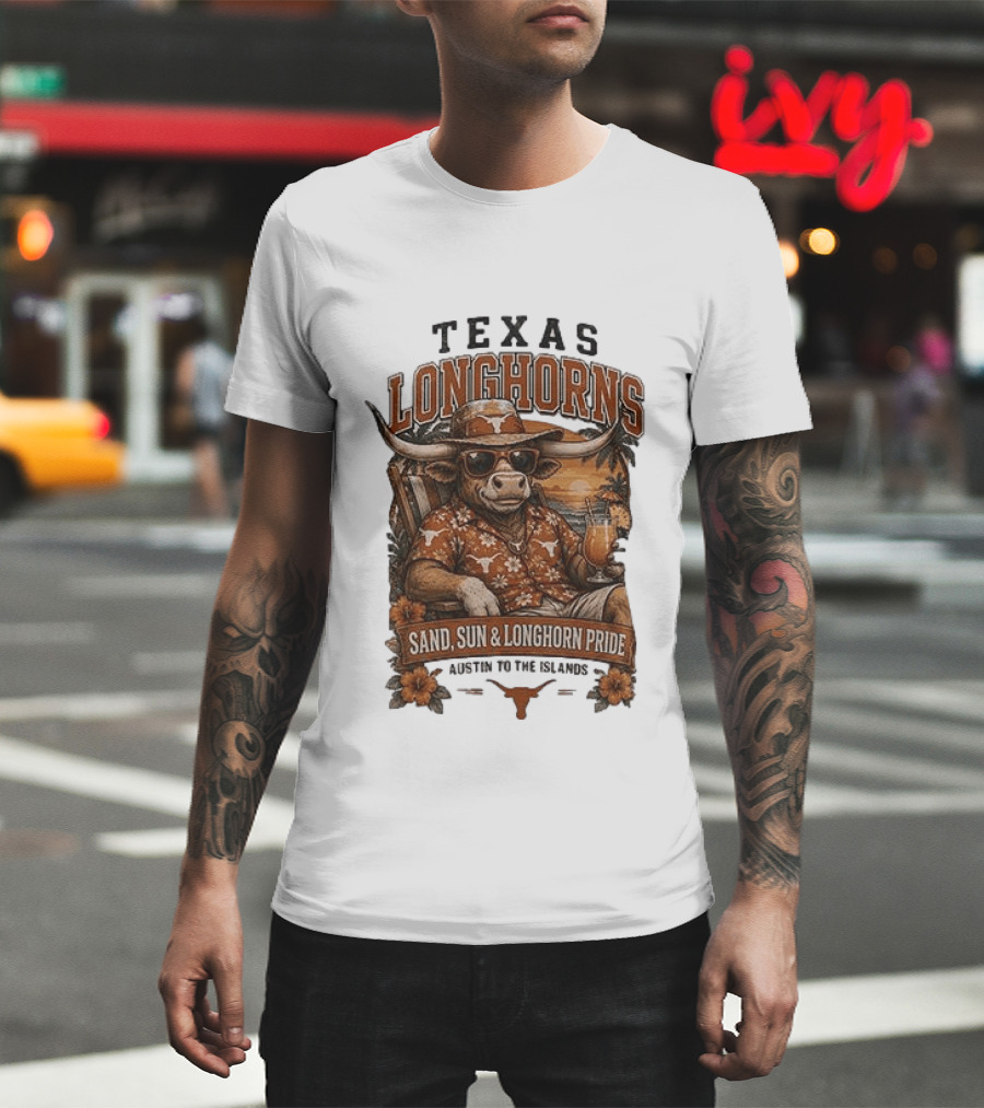 Texas Longhorns Sand Sun Longhorn Pride Austin To The Islands Tropical Paradise T-Shirt