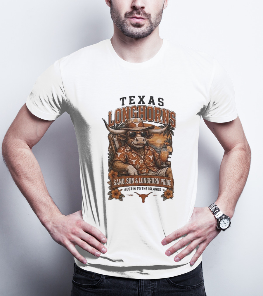 Texas Longhorns Sand Sun Longhorn Pride Austin To The Islands Tropical Paradise T-Shirt