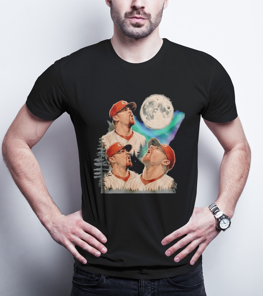 Baseball Player 43 Moon Howling Forest T-Shirt