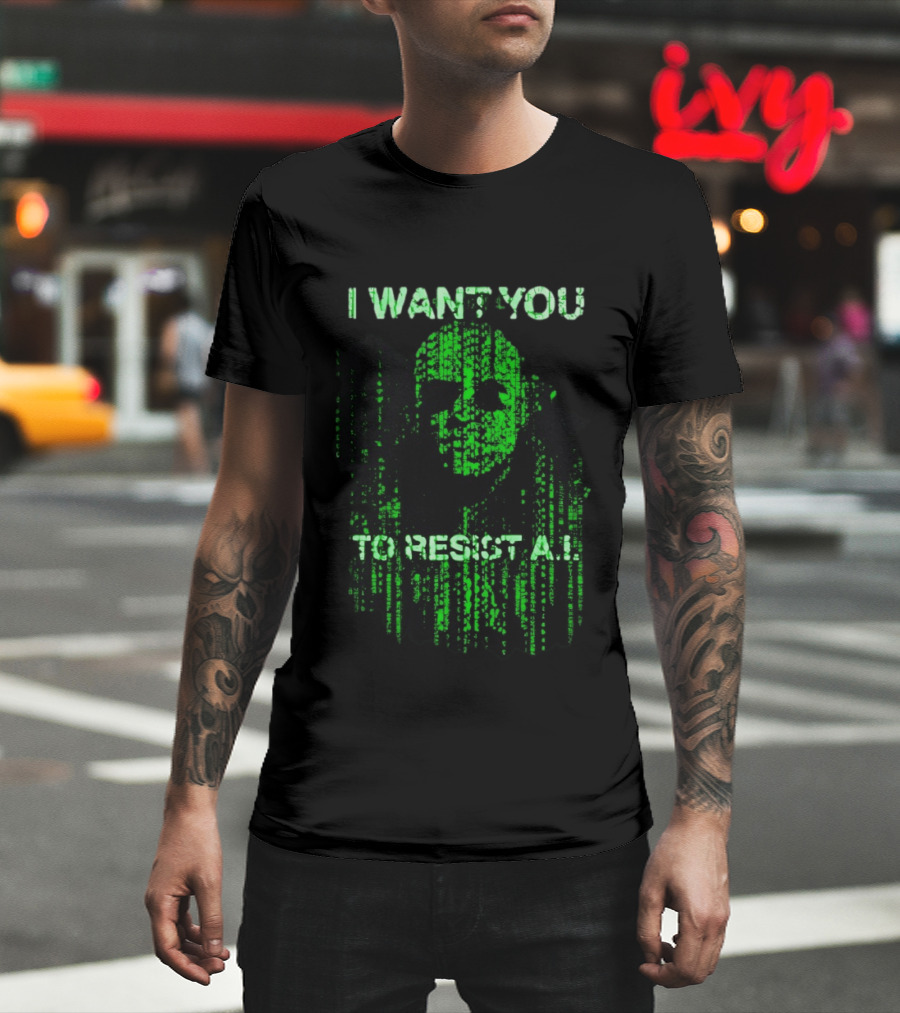 I Want You To Resist AI Matrix Skull T-Shirt