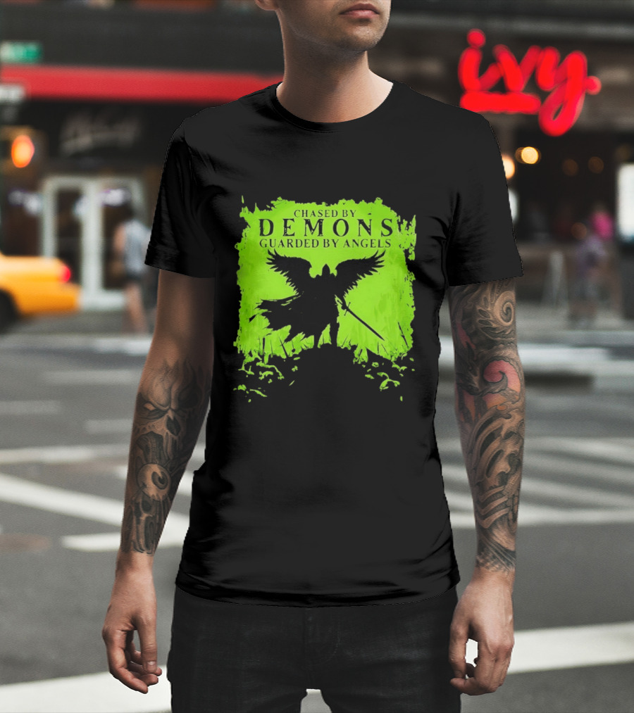 Chased By Demons Guarded By Angels Warrior Wings Sword T-Shirt