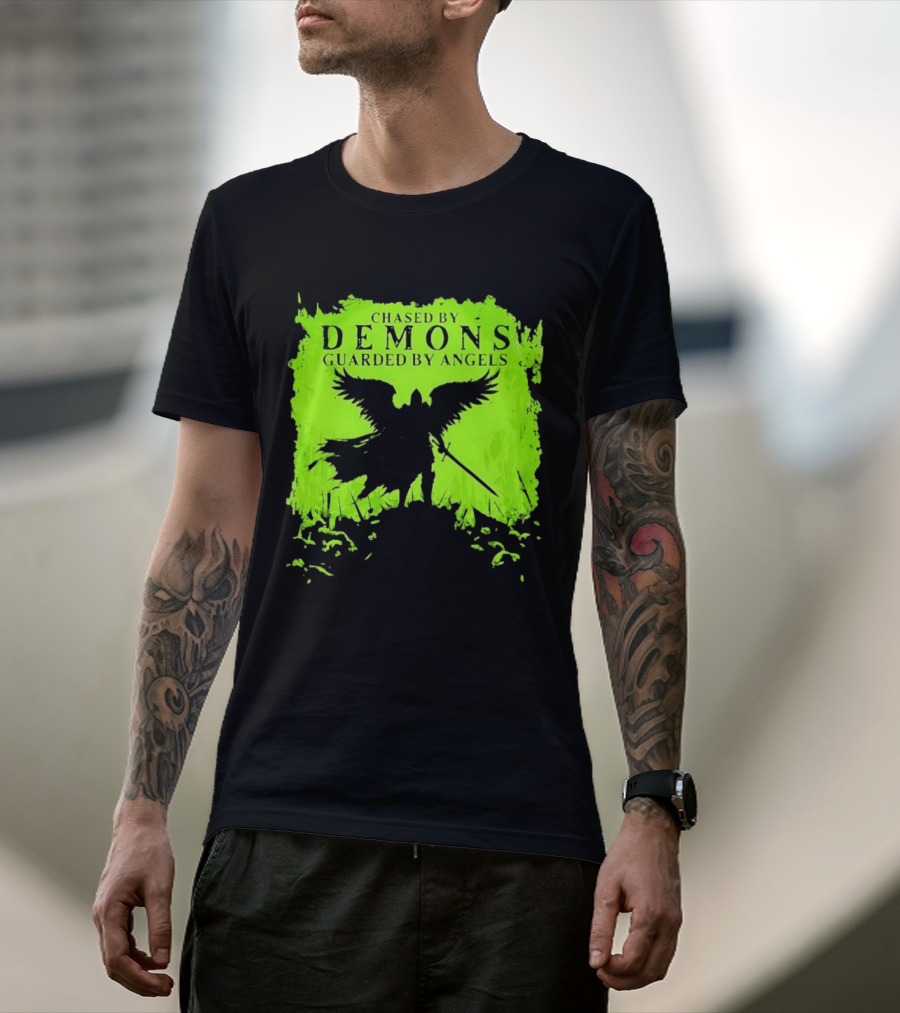 Chased By Demons Guarded By Angels Warrior Wings Sword T-Shirt