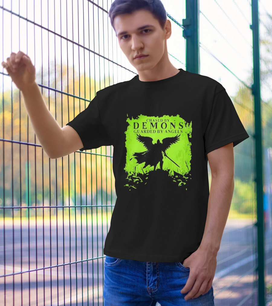 Chased By Demons Guarded By Angels Warrior Wings Sword T-Shirt