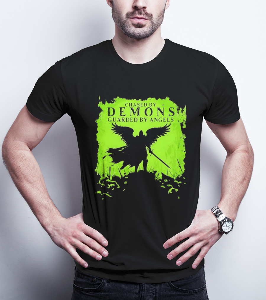 Chased By Demons Guarded By Angels Warrior Wings Sword T-Shirt