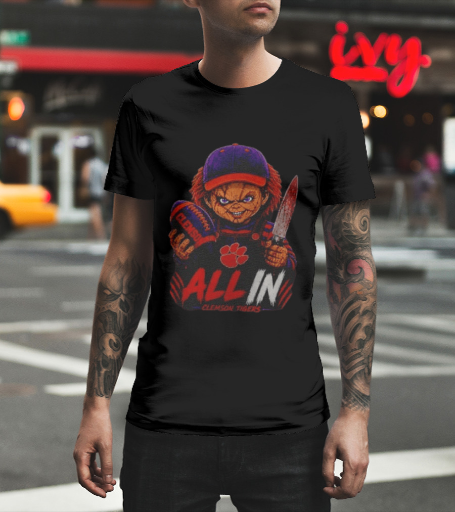 Chucky Clemson Tigers All In College Football Horror Character Fan Gear T-Shirt