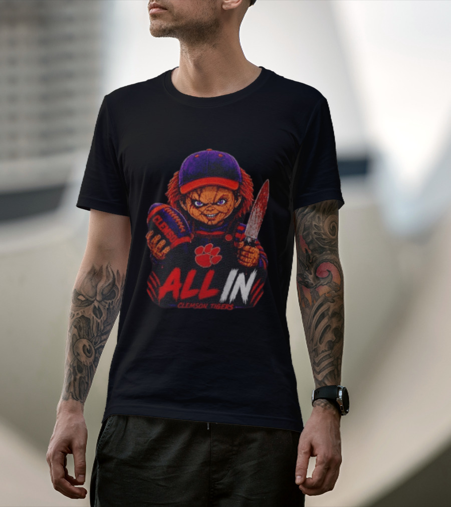 Chucky Clemson Tigers All In College Football Horror Character Fan Gear T-Shirt