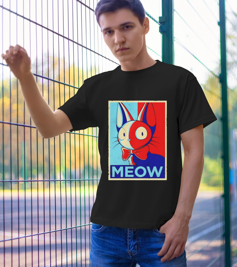 Meow Red Blue Cat Bow Tie T-Shirt