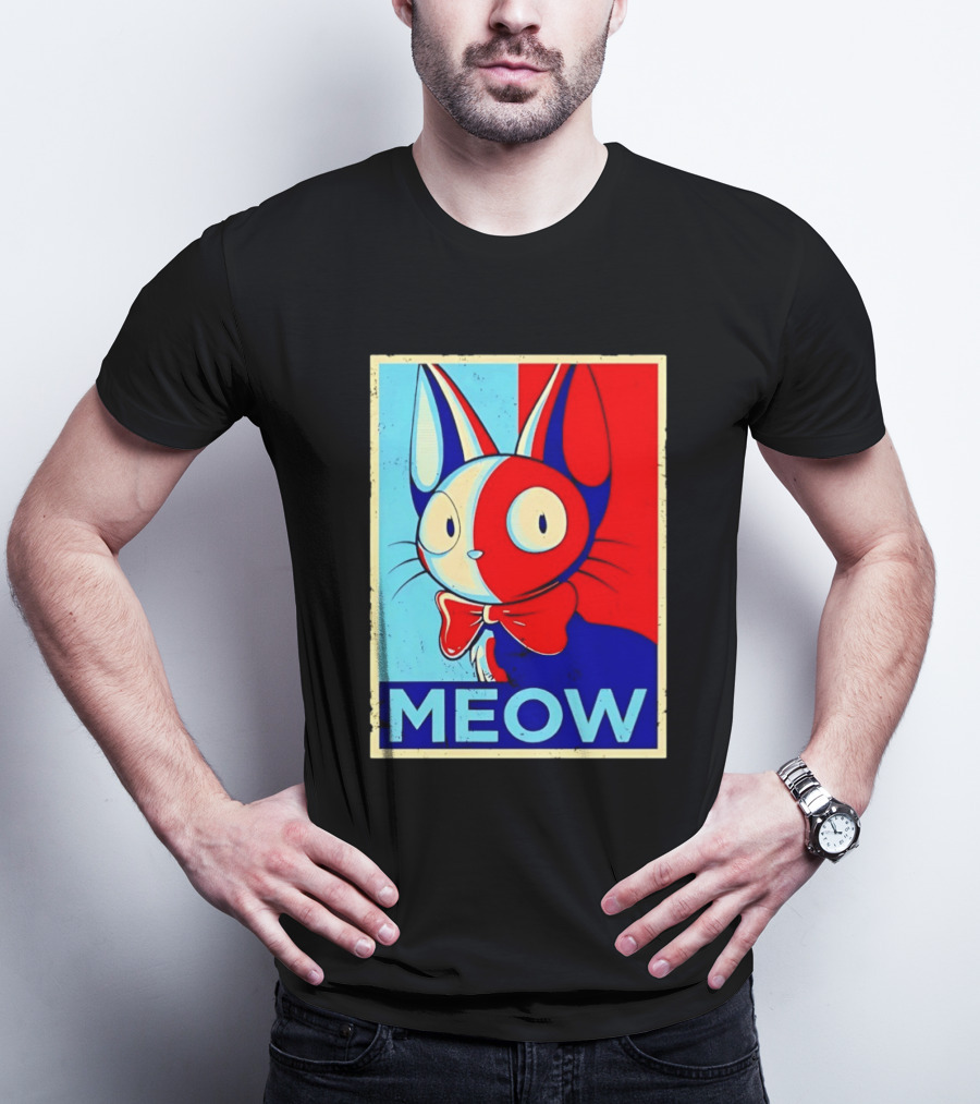 Meow Red Blue Cat Bow Tie T-Shirt
