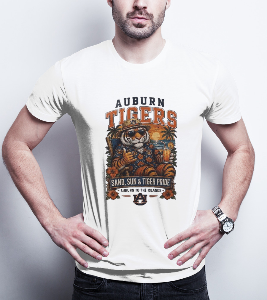 Auburn Tigers Sand Sun Tiger Pride Island Paradise Tropical Vibes T-Shirt