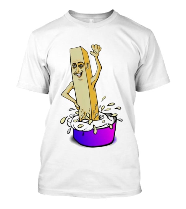 Belgian French Fry Cartoon Character Waving In Sauce Bowl T-Shirt