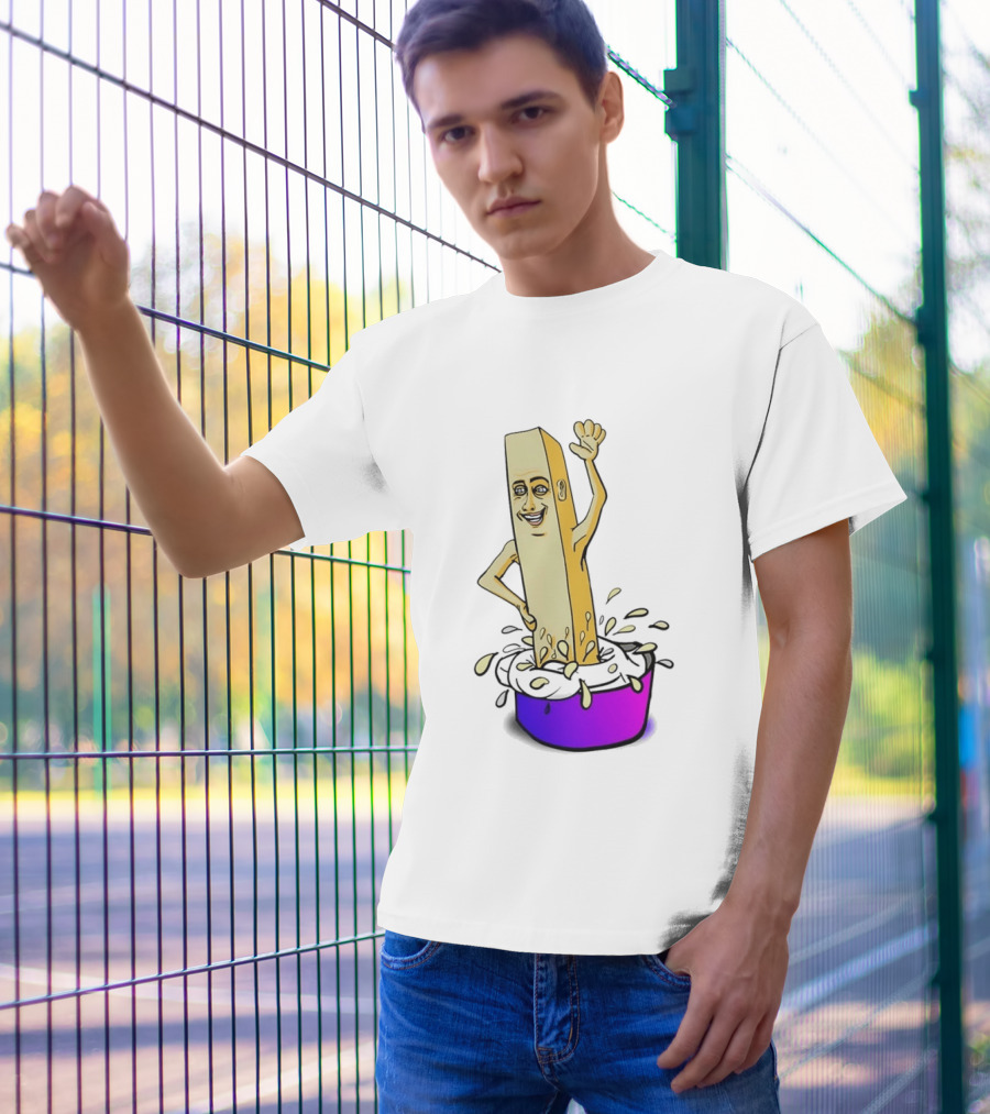 Belgian French Fry Cartoon Character Waving In Sauce Bowl T-Shirt
